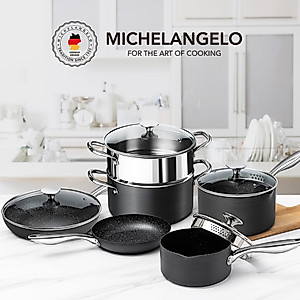 MICHELANGELO Hard Anodized Cookware Set - 10 Pcs Non Stick Pots and Pans Set with Granite Interior, Induction Cookware Set with Steamer Insert