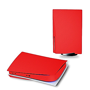 HAO Carbon Fibre Skin for PS5 Console and 2 Controllers Sticker Same Decal, Durable, Scratch Resistant, Bubble-Free Cover Compatible with Playstation 5 (Red,Playstation 5 Digital Edition)