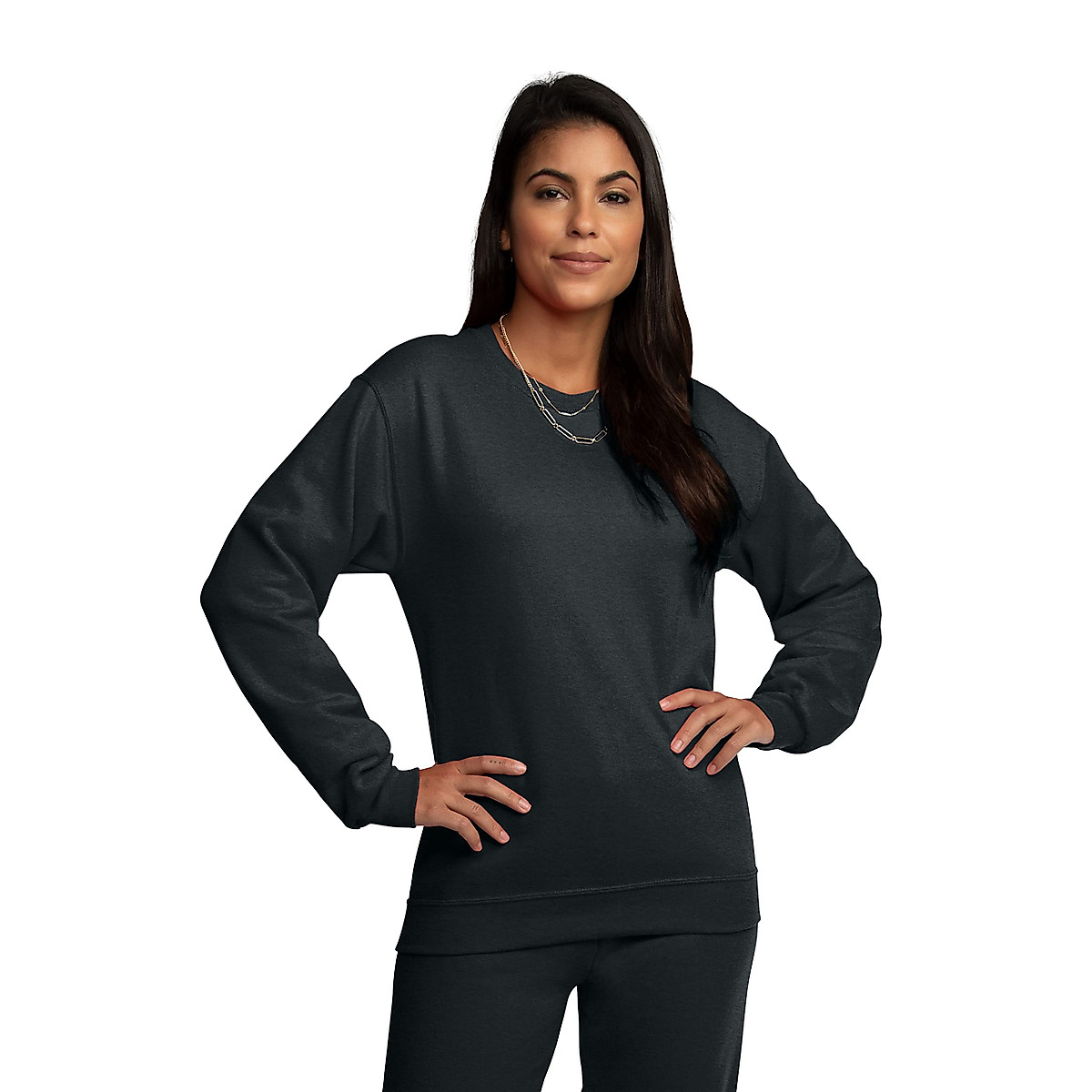 Fruit of the Loom Men's Moisture Wicking Eversoft Fleece Sweatshirt, Black Heather, X-Large