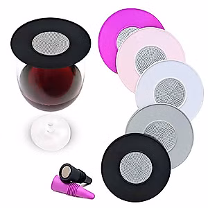Premium Wine Glass Covers Set of 5 with 2 Bottle Stoppers-Outdoor Ventilated Wine Glass Covers for Bugs-Silicone & Stainless Steel Mug Cover Lid Set for Tumbler-Bug Fly Lids for Glasses-Amethyst Moon