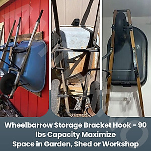 AMTHKNO Wheelbarrow Storage Bracket/Hook - 90 lbs Capacity, Maximize Space in Garden, Shed or Workshop