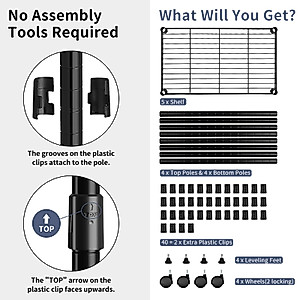 YYkokocat 5-Tier Wire Shelves 61" H x 30" x 14" Metal Storage Shelves Adjustable Wire Shelving Rack with Wheels & Leveling Feet NSF Metal Shelf Unit for Kitchen Pantry, 1200Lb Capacity, Black