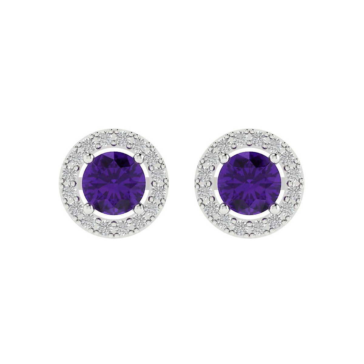 Clara Pucci 1.5ct Round Cut Halo Solitaire Natural Amethyst Unisex Designer Solitaire Stud Screw Back Earrings Solid 14k White Gold