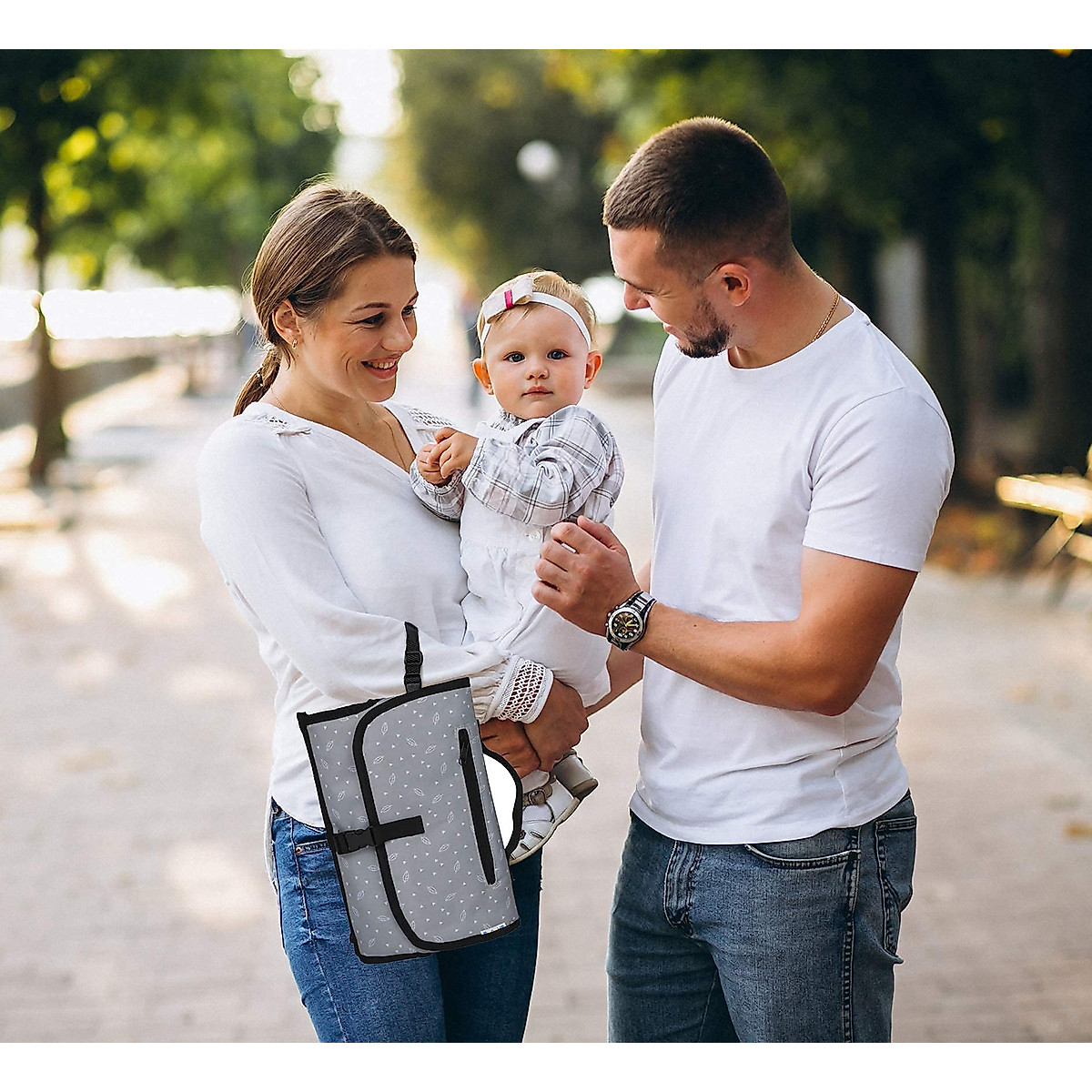 Enovoe Portable Diaper Changing Pad for Baby - Travel Changing Mat with Built-in Head Pillow - Foldable Diaper Changing Station - Baby Travel Essentials - Black Arrow Design - 11.81x8.66x1.18 inches