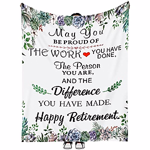 Happy Retirement Gifts for Women Men Blanket 60 x 50 Inches Retired Throw Blankets Flannel Blanket Retirement Gifts Lightweight Shaggy Blankets Home Decor for Nurse Coworker Bedding (Succulents)