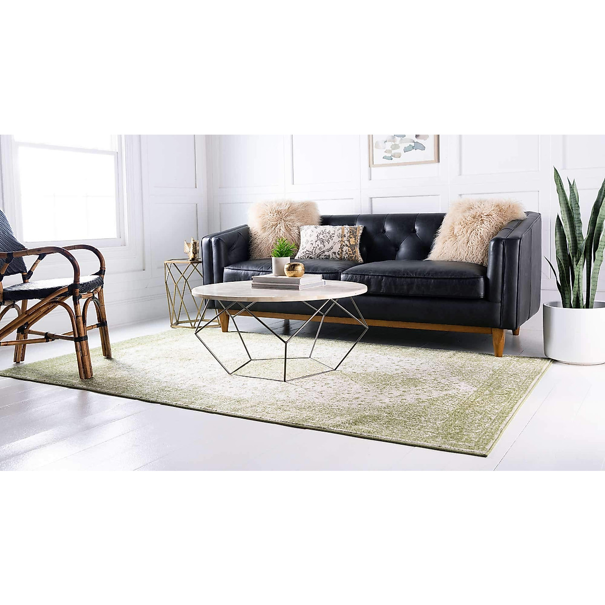 Unique Loom Bromley Collection Area Rug - Midnight (7' 10" x 11' Rectangle, Green/ Ivory)