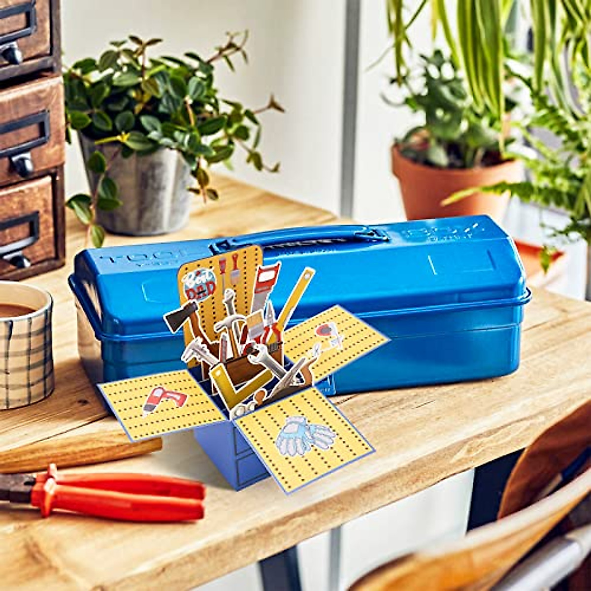 Mosailles Birthday Card For Men Christmas Greeting Card Thank you Gift Card For Dad Husband Grandfather Brother Best Dad Ever 3D Tool Box Pop Up Card Father's Day With Envelopes