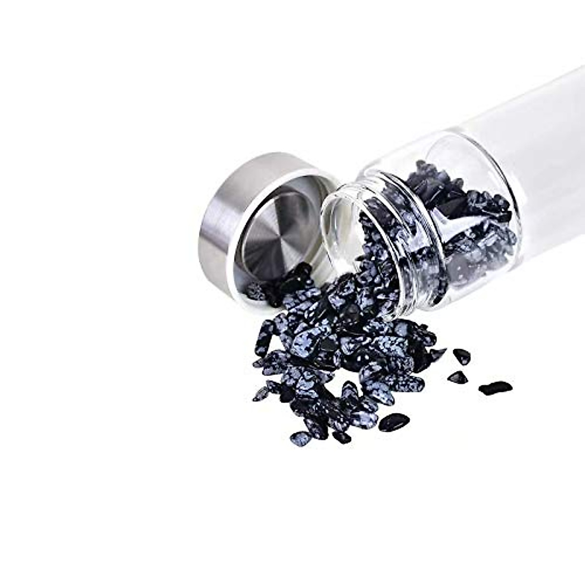 Inner Gem Crystal Elixir Water Bottle, 16oz Stone Infuser Bottle Wellness Glass and Stainless Steel with Chalkra Crystals for Healing and Rose Energy (Colored Agate)