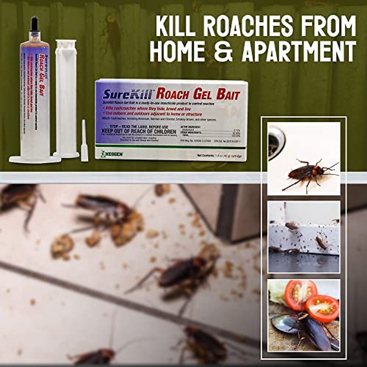 Neogen Sure Kill Roach Gel Bait- Roach Killer Indoor Infestation- Kill Roaches Indoor and Outdoor- Perfect Household Solution- Available with Premium Quality Centaurus AZ Gloves- 40 Gram