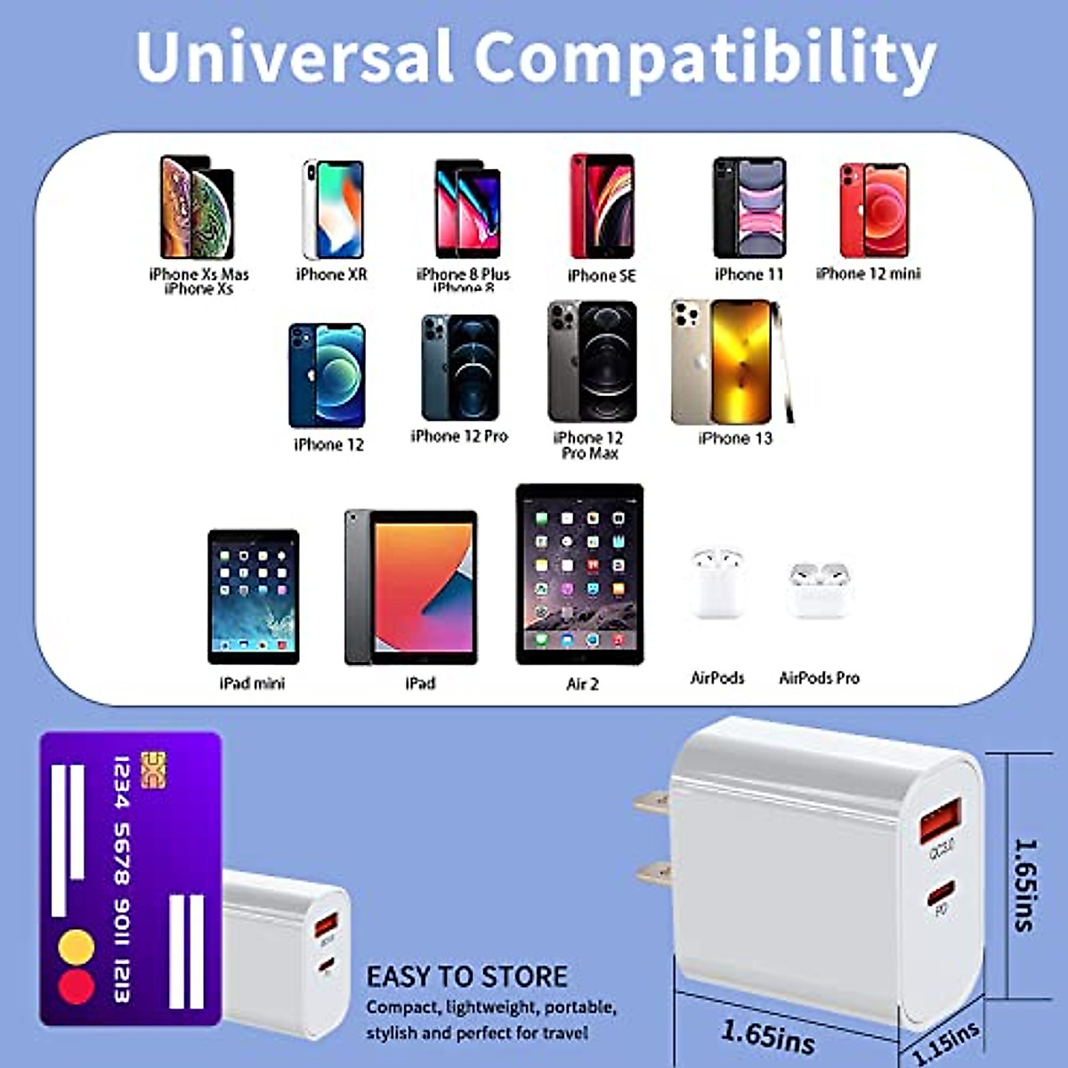 20W USB C Wall Charger Block, 2-Pack Fast Charging Block, Dual Port PD Power Delivery Type C Charger Adapter Plug Compatible with iPhone 14 Pro Max/13/12/11/Mini/SE X XS,Galaxy and More