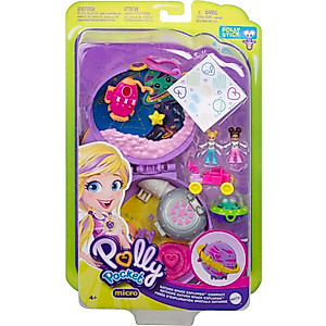 Polly Pocket Playset with 2 Micro Dolls, Toy Car & Surprise Accessories, Saturn Space Explorer Compact for Travel