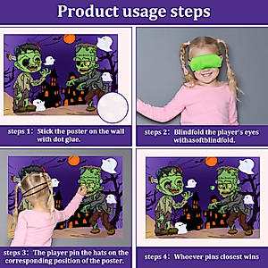 GXGGUS Halloween Party Games, Pin The Tail Game Pin The Eyeball on The Zombies, Two Blindfold Zombies on Game Poster Halloween Classroom Stickers Games,Halloween Zombie Party Games ﻿