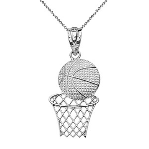 Claddagh Gold .925 Sterling Silver Basketball Hoop Sports Pendant Necklace, 16"