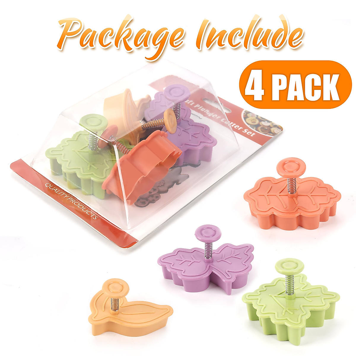 4Pcs Leaf Plunger Cutter Maple Leaf Cookie Cutter Baking Pie Crust Cutters for Thanksgiving