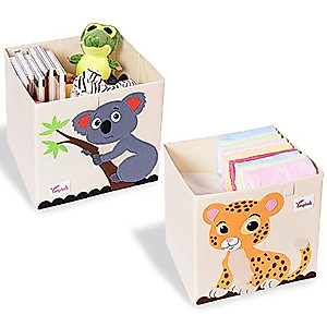SITAKE 2 Pcs Foldable Animal Toy Storage Box/Bin/Cube, Collapsible Storage Organizer Chest Basket Container for Kids, Toddlers, Boys and Girls(13 x 13 x 13 Inch, Tiger & Koala)