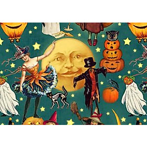 Vintage Halloween Witch Moons Pumpkins and Moons Cotton Precut Fabric by The Yard