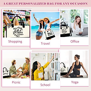 QLOVEA Mothers Day Gifts, Best Mom Ever Gift from Daughter Son Kids, Personalized Canvas Mom Tote for Mom Birthday Gifts, Christmas, Mom to Be, New Mom, Hospital, Stepmother, Ideal for Beach, Travel