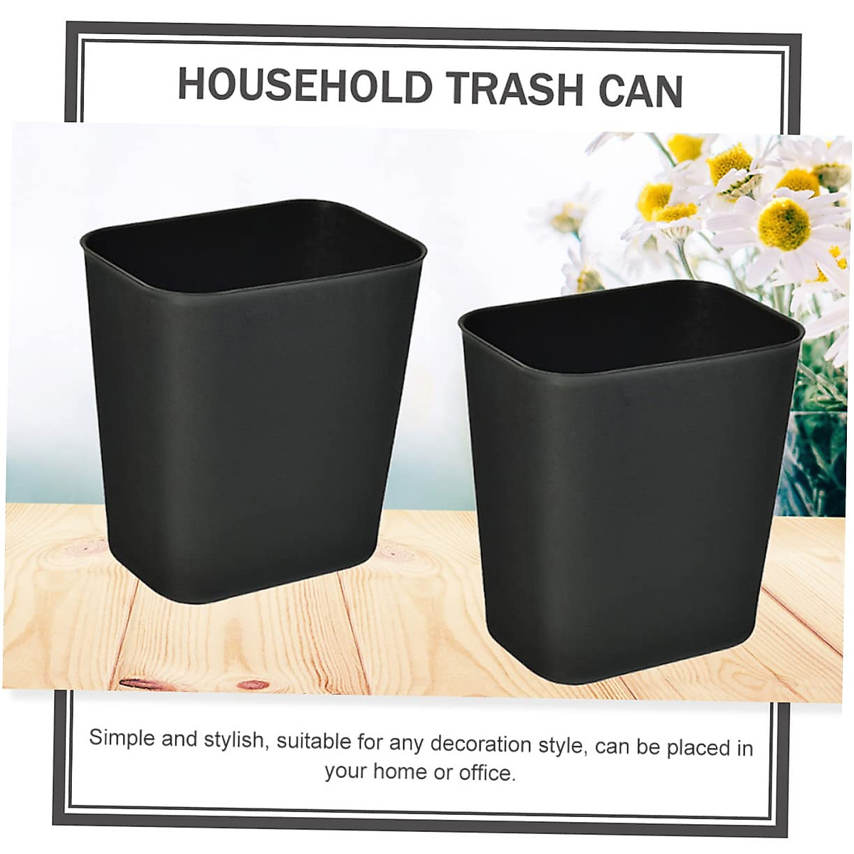 LIFKOME Office Decor Black Plastic Trash Can, 13 Gallon Capacity, 13" Wide
