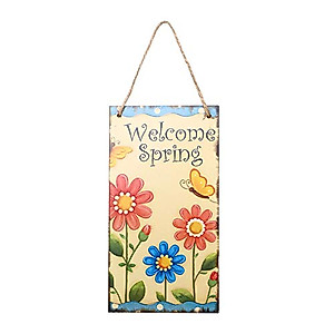 OULII Easter Gift Happy Easter Plaque Wooden Hanging Plaque Festival Wall Door Decorative Sign Hanger Home Decoration Photo Props Favors (Welcome Spring)