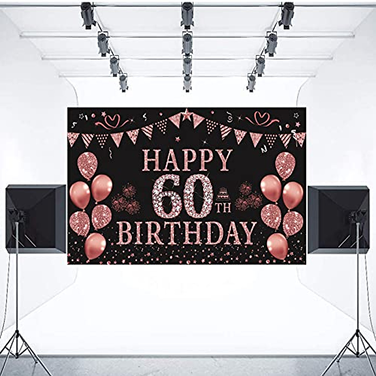 Trgowaul 60th Birthday Decorations for Women Rose Gold Birthday Backdrop Banner 5.9 X 3.6 Fts Happy Birthday Party Suppiles Photography Supplies Background Happy 60th Birthday Decoration