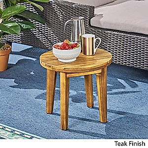 Christopher Knight Home Teague Outdoor Acacia Wood Dining Chairs (Set of 2), Teak Finish & Parker Outdoor 16" Acacia Wood Side Table, Teak Finish
