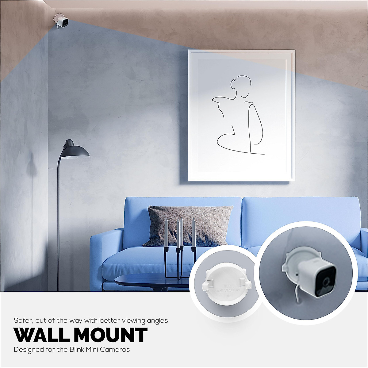BRAINWAVZ [EOL] Wall Mount Holder for Blink Mini Camera, No Screws, Stick On with Strong 3M VHB Tape, Fast, No Screws, No Mess Install (2 Pack, White), Blink Bracket Stand [EOL]