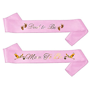 Dad to Be & Mom to Be Sash for Baby Shower - Pink with Gold Letters Dad and Mom to Be Sash Baby Shower | Girl Baby Shower Sash Father Mother Decorations Gender Reveal Belly Sash New Princess Favor