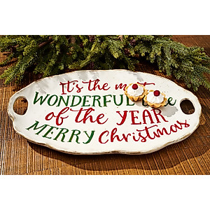 Mud Pie Farmhouse Christmas Serving Platter Set of 2, Red, 17"x10.75"