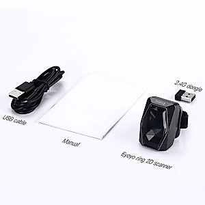 Eyoyo 2D Finger Ring Barcode Scanner, Mini Wearable 3-in-1 USB Wired & 2.4G Wireless & Bluetooth Scanner, Image 1D QR Bar Code Reader PDF417 Data Matrix Screen Scan for iPad, Smartphone, PC