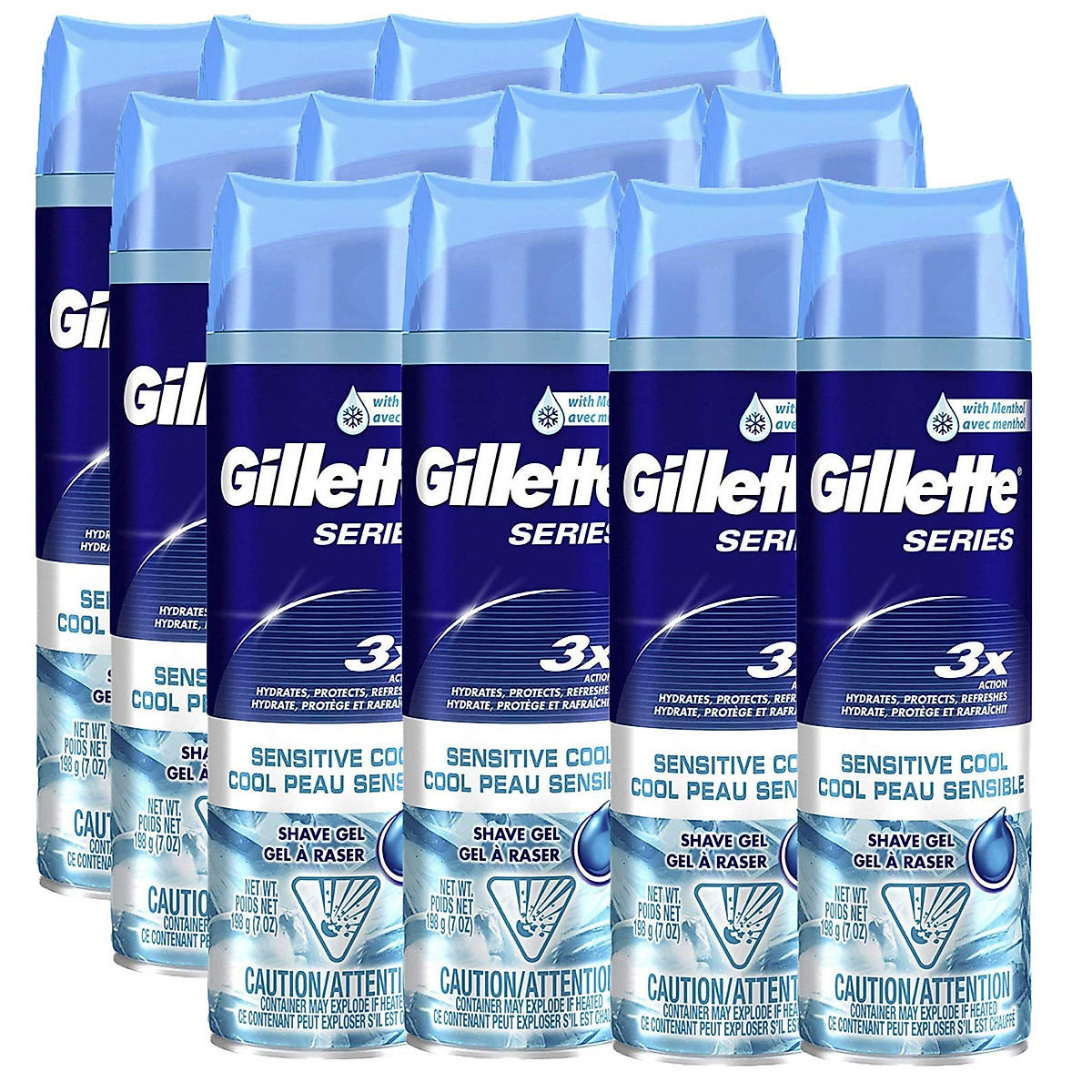 Gillette Series Sensitive Cool Shaving Gel, 7 oz, Pack of 12