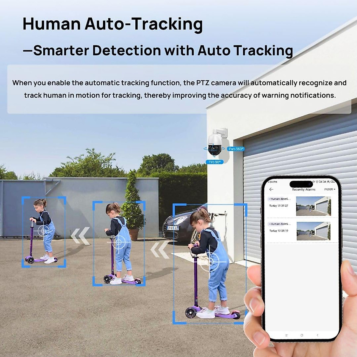 VIKVIZ 4K 8MP PTZ POE IP Camera Outdoor,Pan Tilt 18X Optical Zoom, Human Auto Tracking,Human/Vehicle Detection,Two-Way Talk,328ft IR Night Vision,PTZ Security Camera with MicroSD 512GB