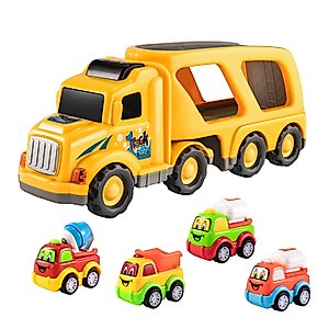 1Kids Toys Truck for Toddler Boys Girls Toys for 3 4 5 6 Year Old Boys, 5 in 1 Friction Power Construction Toys Car Carrier Vehicle Toddler Toys Age 2-4 Baby Toys, for Kids Age 3456123