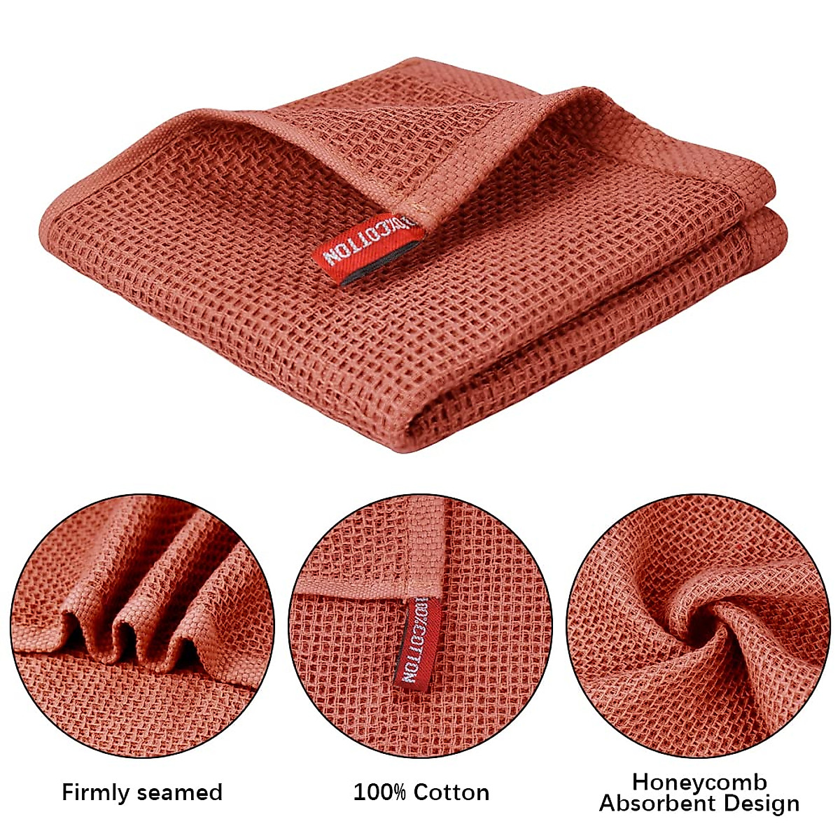 Nialnant 100% Cotton Dish Rags, 6 Pack Waffle Weave Kitchen Towels,Quick Drying Dish Cloths for Washing Dishes 12x12 Inches,Multi Color