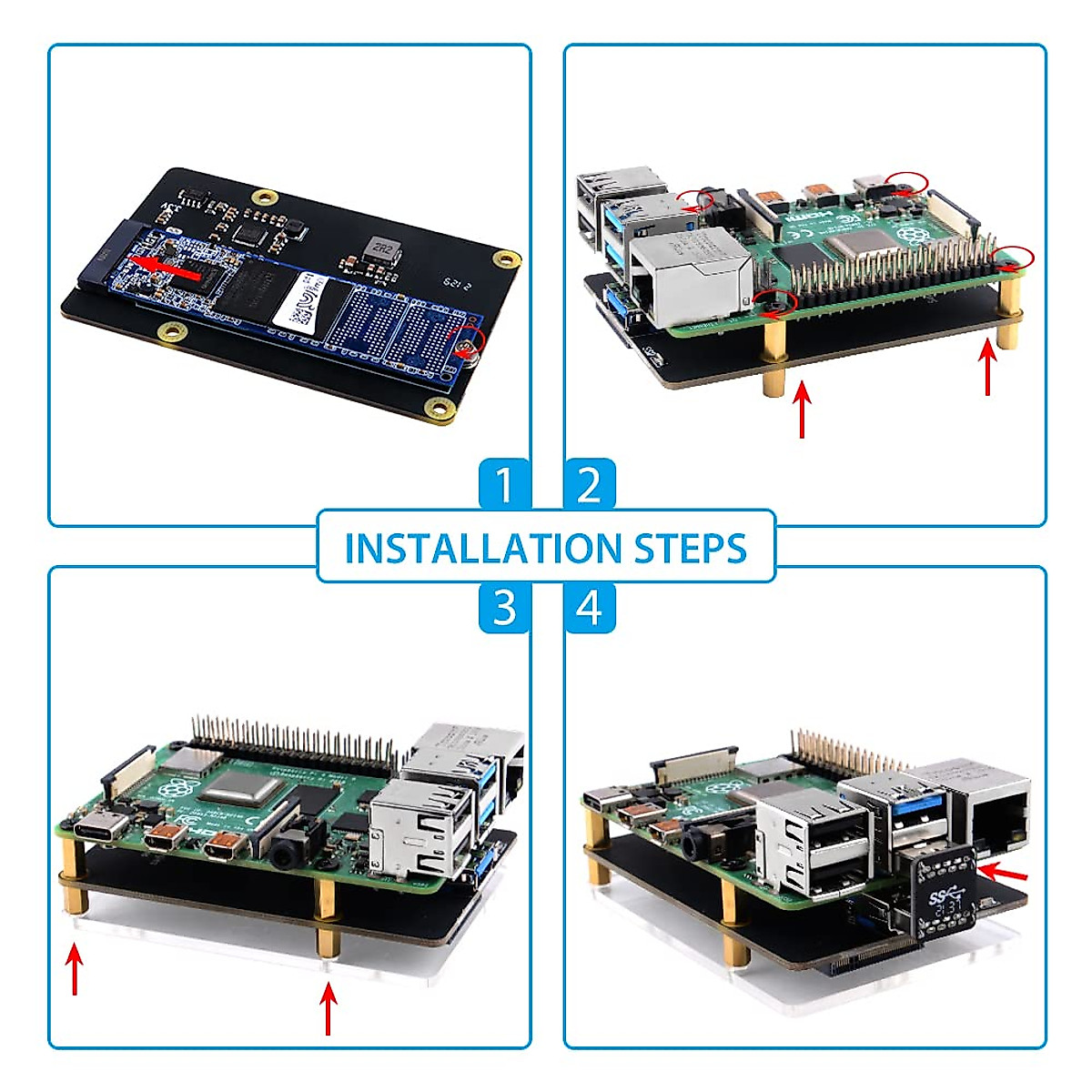 GeeekPi for Raspberry Pi 4,X862 V2.0 M.2 NGFF SATA SSD Storage Expansion Board with USB 3.1 Connection Support Key-B 2280 SSD Only