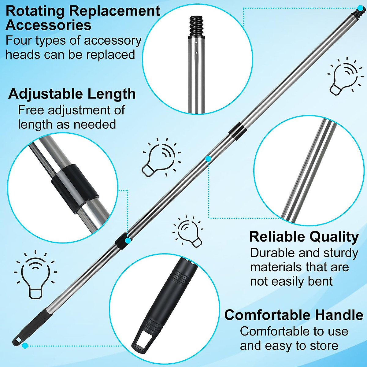 Light Bulb Changer High Ceiling Assembled Light Bulb Changer for Recessed Lights with Extension Pole Changer Baskets Suction Cup Bulb Removal Tool for Household, Camping