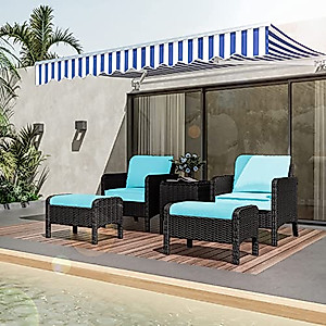 Increkid 5 Pieces Wicker Patio Furniture Set, Outdoor Rattan Conversation Chair Set w/Ottomans, Coffee Table, Cushions, Poolside Sectional Cushioned Sofa Set for Porch, Balcony, Lawn, Yard, Garden