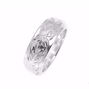 Arthur's Jewelry Sterling silver 925 Hawaiian maile leaf plumeria flower scroll 6mm/8mm double ring size 7.5