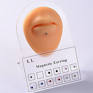 12pcs Crystal Magnetic Stud Earring Magnet Nose Ear Lip Stud Non Piercing, Women Men Steel Ring Clip Nose Ring Fake Cheater Jewelry Gift (Multicolor)