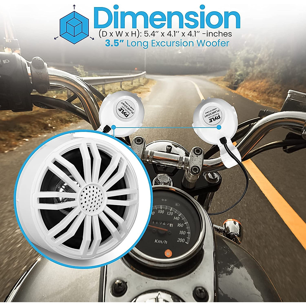 Pyle 3.5” Waterproof Off-Road Speakers - 40W Marine Grade Passive Woofer Sound System Full Range Outdoor Audio Stereo Speaker for Motorcycle, Car, ATV, 4x4, Jeep, Boat, Includes Brackets (White)