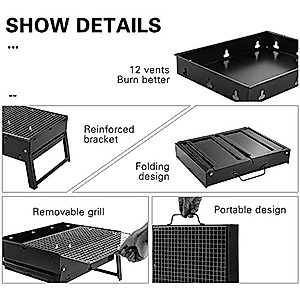 Charcoal Barbecue Grill Portable Folding BBQ Grill Barbecues Outdoor Charcoal Barbecue Desk Cooking for Picnic Garden Terrace Camping Travel Suitable for 3 to 5 People