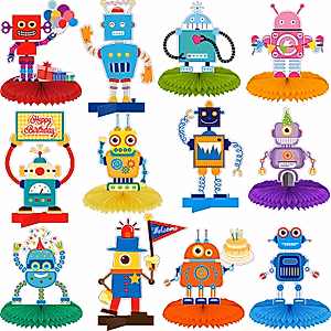 12 Pieces Robot Birthday Party Supplies Robot Party Honeycomb Centerpieces Robot Party Decorations Robot Party Table Topper for Baby Shower Decorations for Kids Birthday Party Supplies