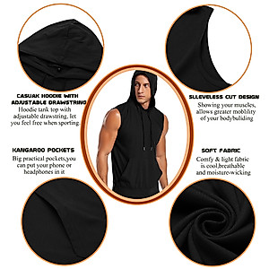 Amussiar Men's Workout Hooded Tank Top Athletic Muscle Sleeveless Hoodies Dry Fit Running Shirt Black
