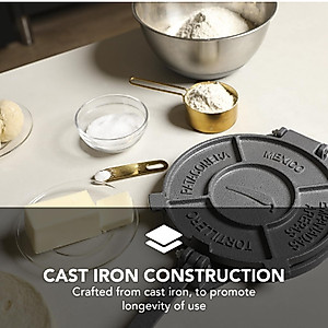 ALPHA LIVING 50520A 8 Inch Quesadilla Heavy Duty Empanada Press – Cast Iron Tortilla Maker for Kitchen, Home Use