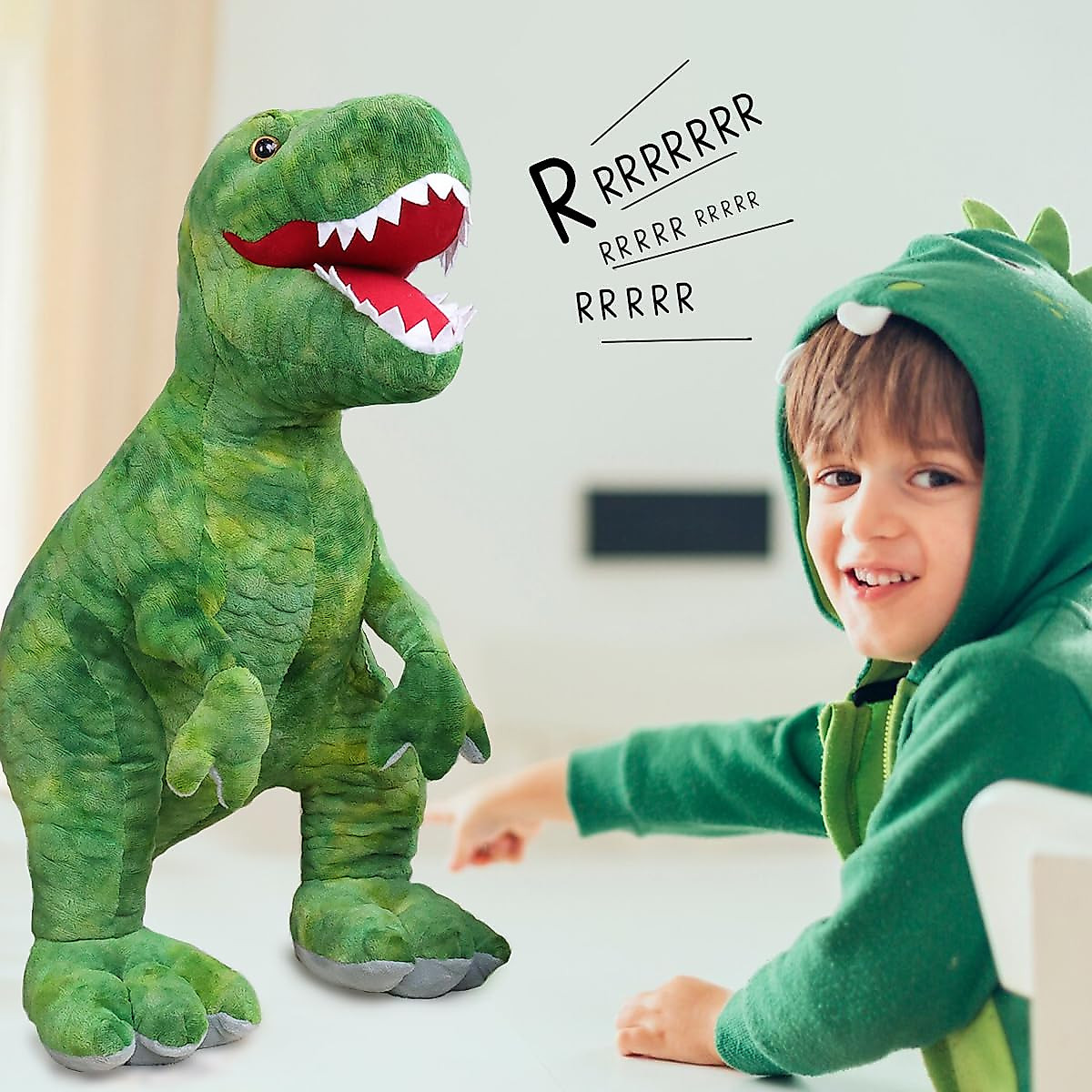 Seyomi Stuffed Dinosaur Plush 31.5 inches Giant RLifelike Stuffed T-Rex Toy for Boys,Green