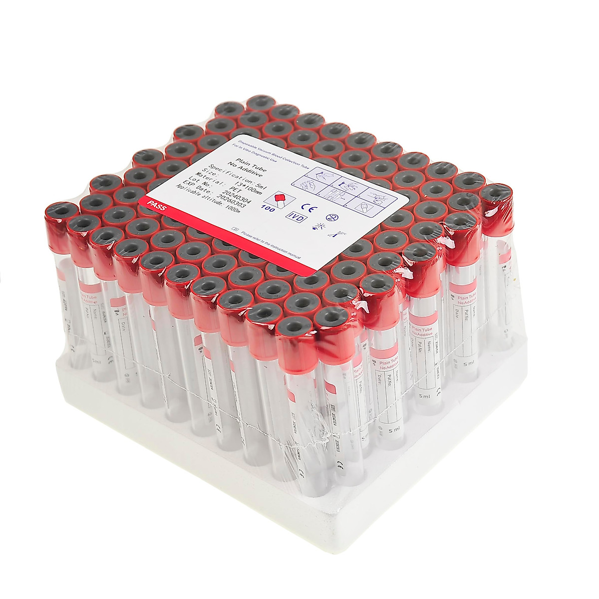 TYQILIN Veterinary Lab Vacuum Blood Collection Coagulation Tubes No Additive Tube Blood Collection Tube Pet Supplies, 3ml Red 100pcs