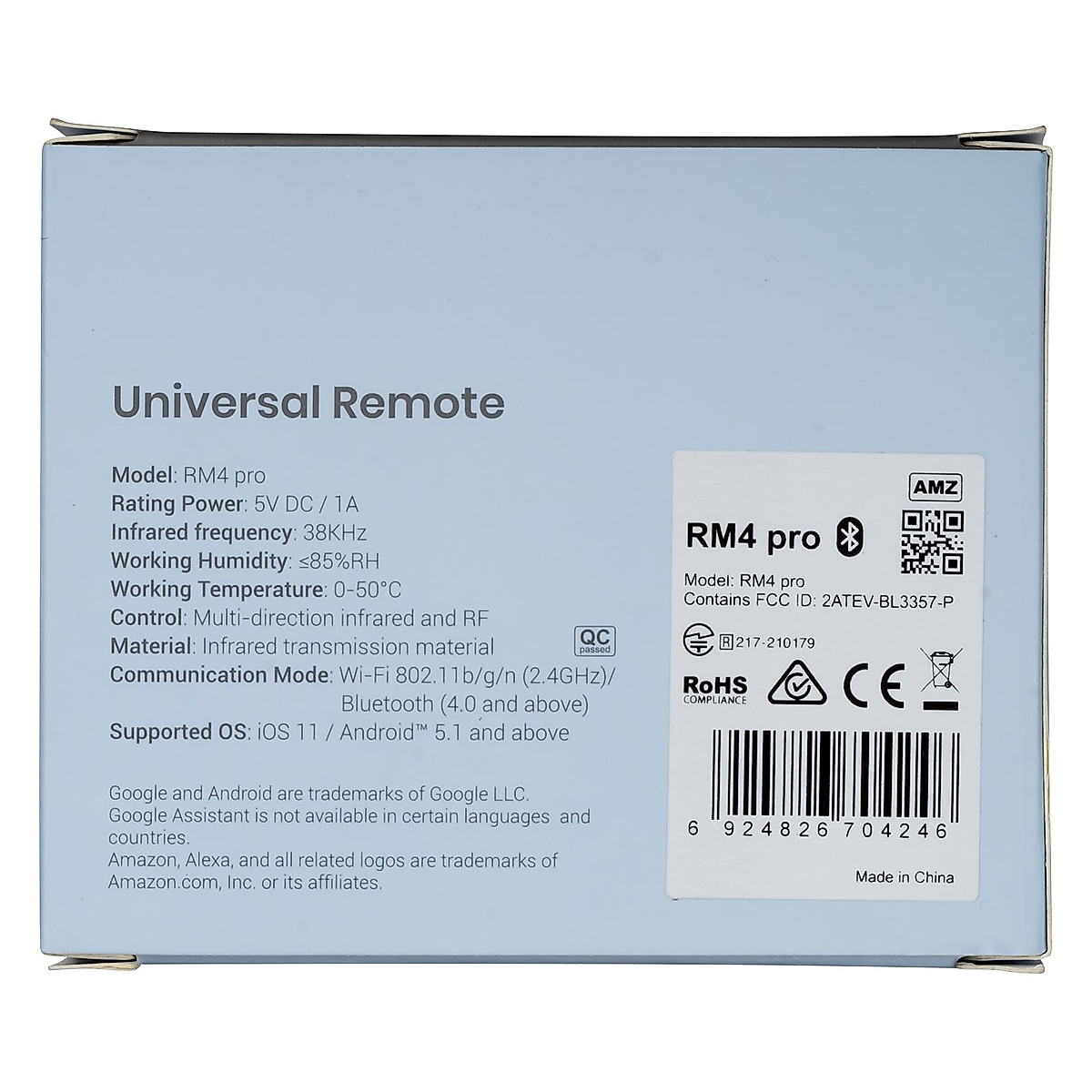 BroadLink IR/RF Smart Home Hub-WiFi IR/RF Blaster for Home Automation, TV, Curtain, Shades Remote, Smart AC Controller, Works with Alexa, Google Assistant, IFTTT (RM4 pro)