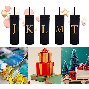 Personalized Letter M Skinny Tumbler.16oz Matte Initial Skinny Tumblers with Lids and Straws.Personalized Custom Slim tumblers Cups Gifts.Novelty Birthday Christmas Gifts for Men Women.