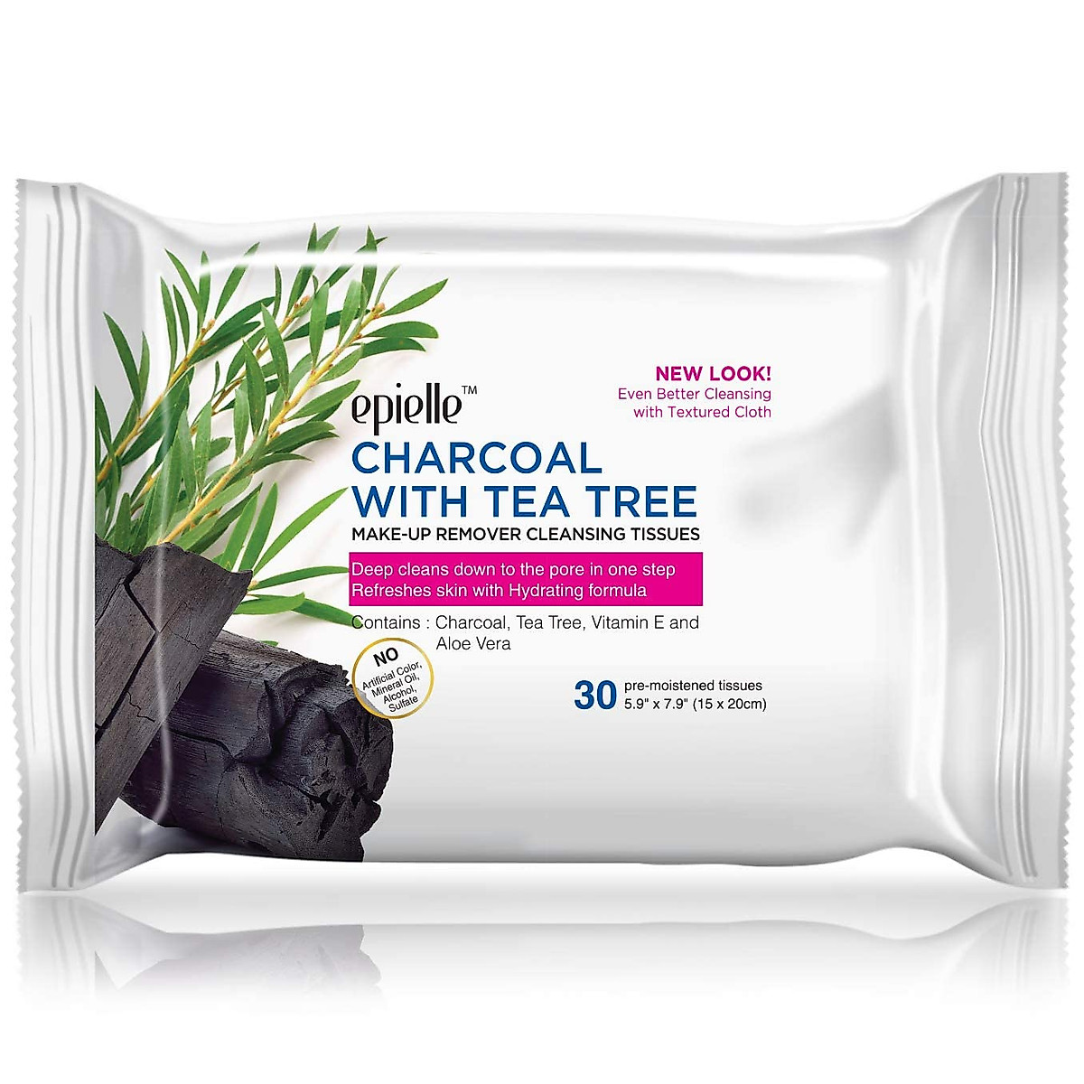 Epielle New Makeup Remover Cleansing Wipes Tissue | Gentle for all Skin Types | Daily Facial Cleansing Towelettes | Removes Dirt, Oil, Makeup | Nicely Scented - Charcoal, Collagen, Aloe, Cucumber, Green Tea, Argan Oil | 30 Count | Assorted 6 Pack