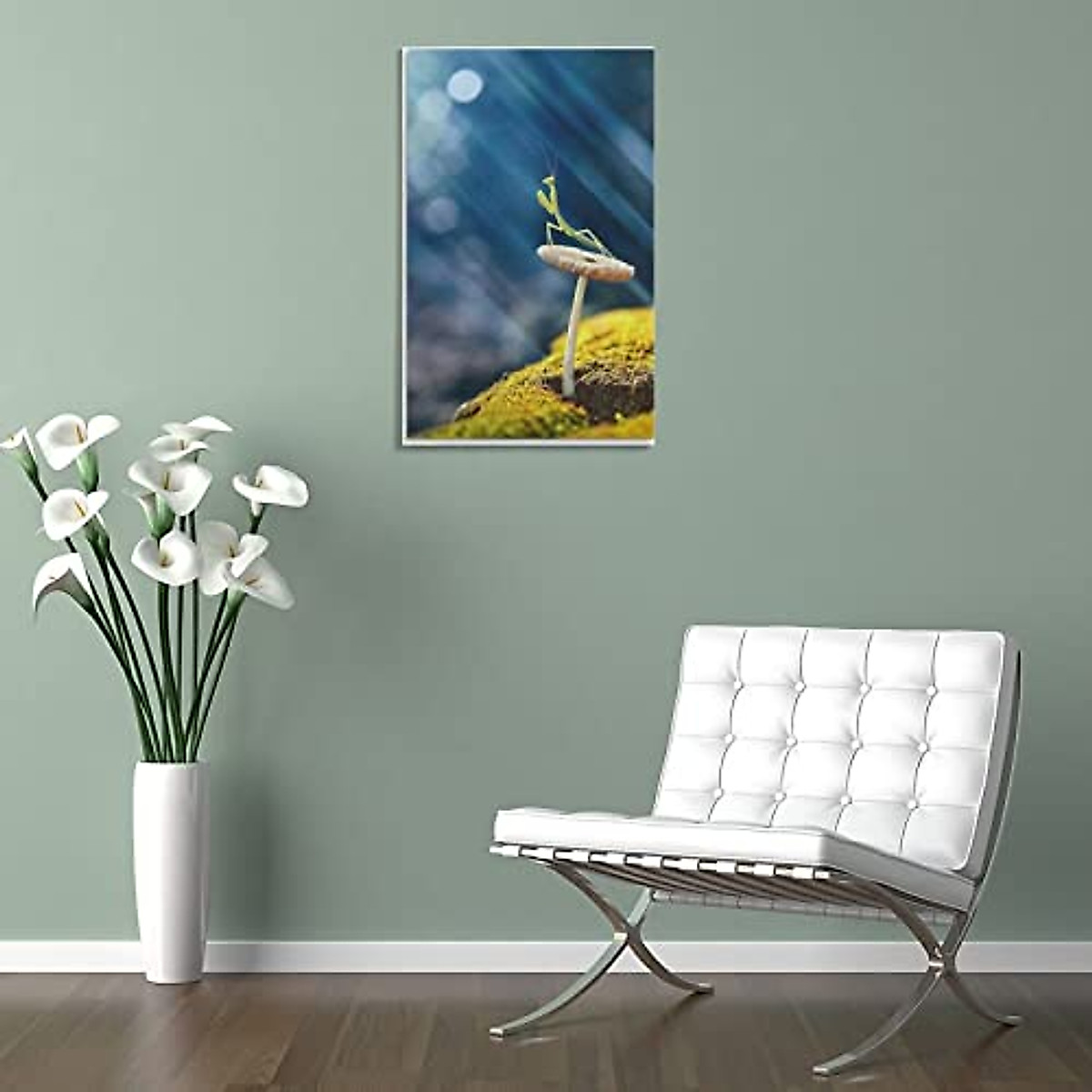 Praying Mantis on Mushroom Insects Canvas Poster Bedroom Decor Sports Landscape Office Room Decor Gi Posters Wall Art Painting Canvas Gift Living Room Prints Bedroom Decor Poster Artworks 16x24inch(40