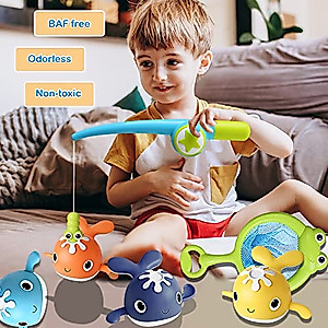 LOYUEGIYO Baby Bath Toys,Magnet Fishing Game Bath Baby Toy for 1-3 4-8 Year Old Toddler Boys Girls,Toys Gifts for Kid,Baby Bathtub Toys 18 Months+,4 Wind-up Whale Water Shower Toy&1 Fishing Pole&1 Net